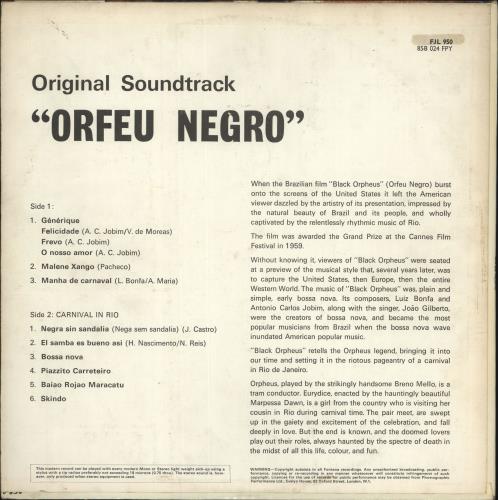 Original Soundtrack Orfeu Negro [Black Orpheus] UK vinyl LP album (LP ...